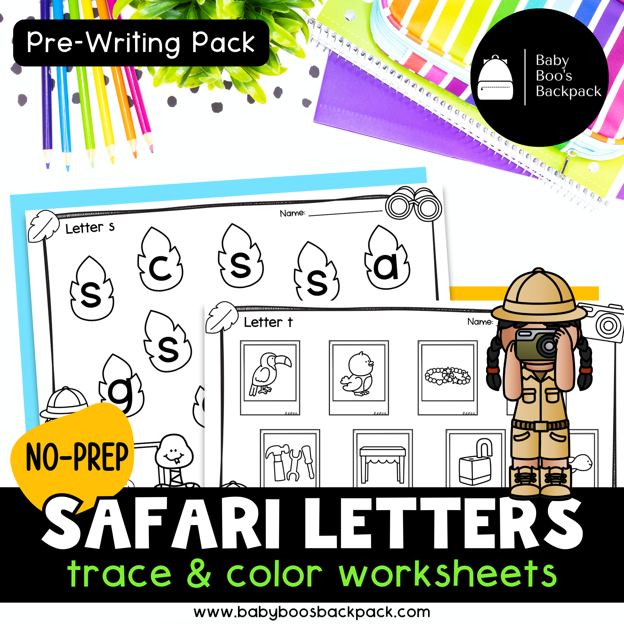 No-Prep Safari Alphabet Worksheets – Baby Boo's Backpack