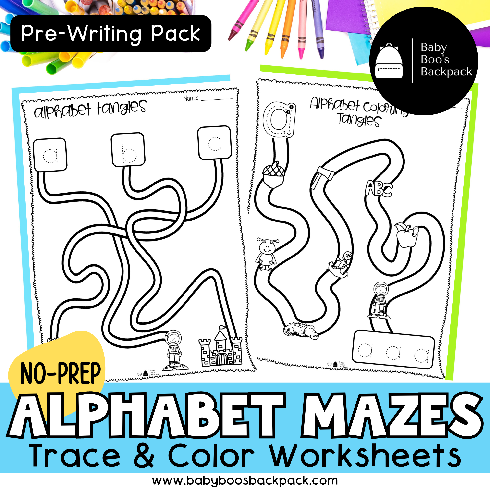 NO PREP Mazes: Alphabet Trace & Color Worksheets – Baby Boo's Backpack