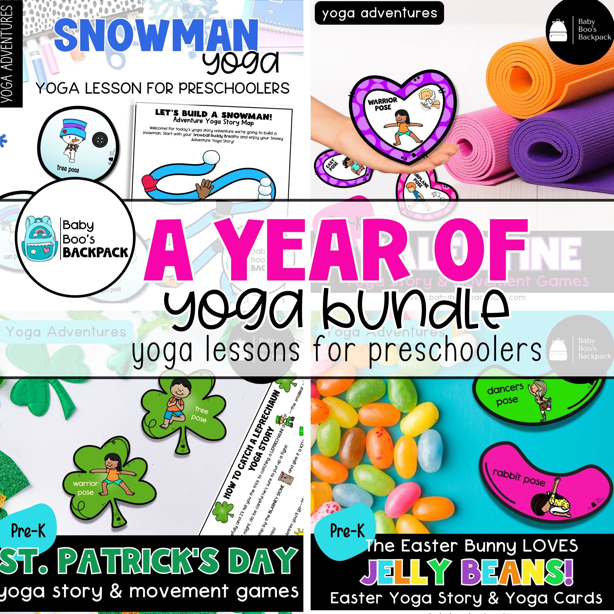A Year of Yoga Bundle | 12 Yoga Lessons & 12 Printable Yoga Card Sets ...