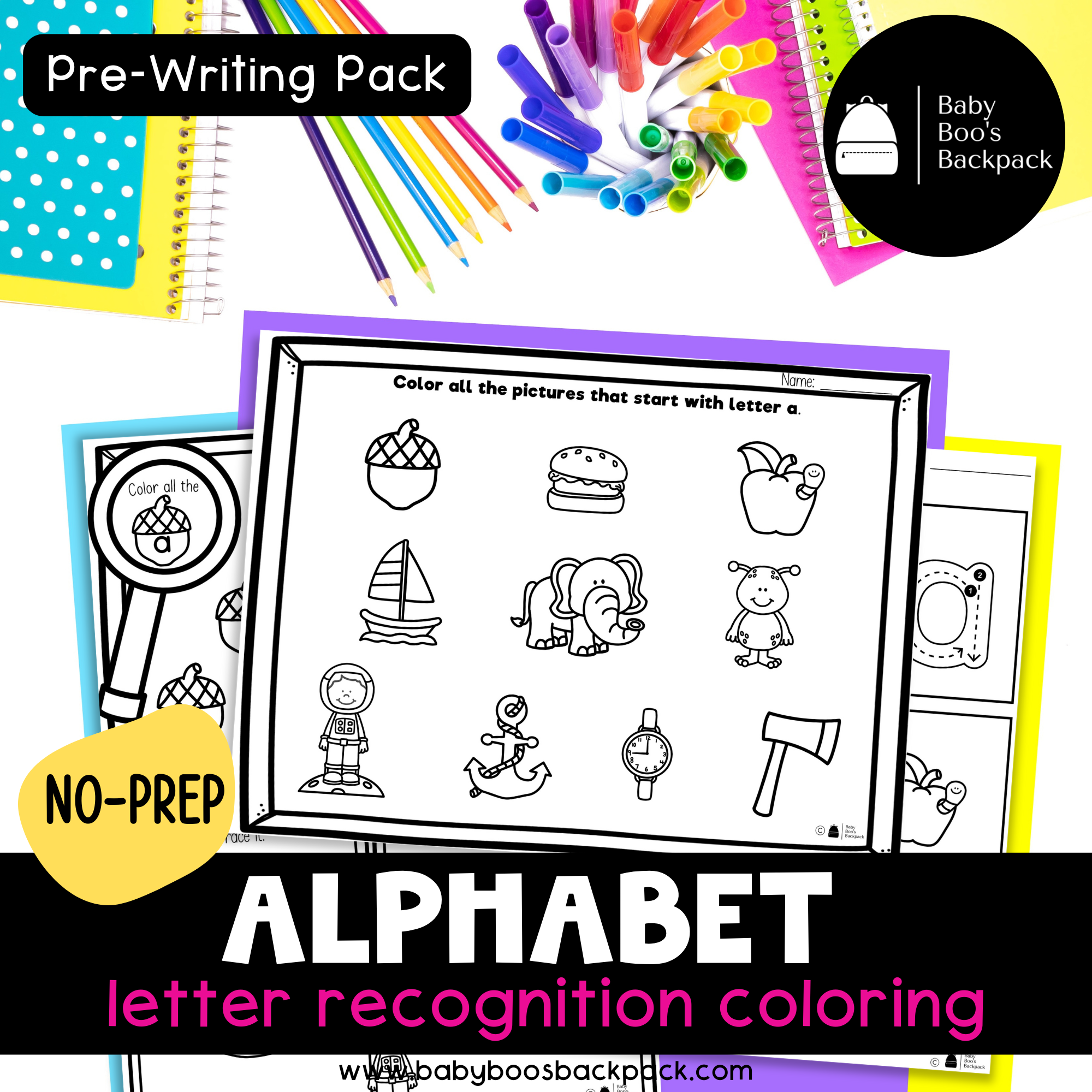 NO PREP Lowercase Alphabet Trace & Color Worksheets – Baby Boo's Backpack